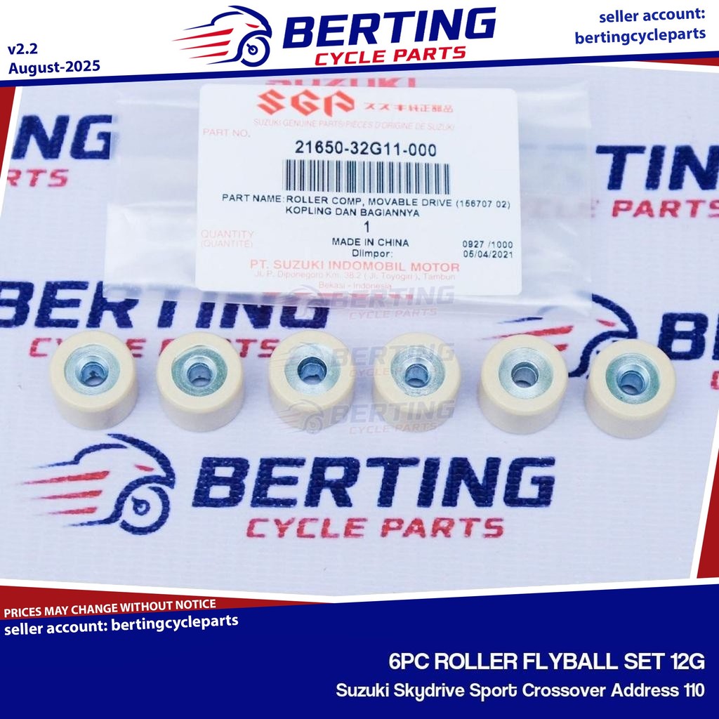 SGP 6PC ROLLER FLYBALL SET 12G Suzuki Skydrive Sport 110 Crossover ...