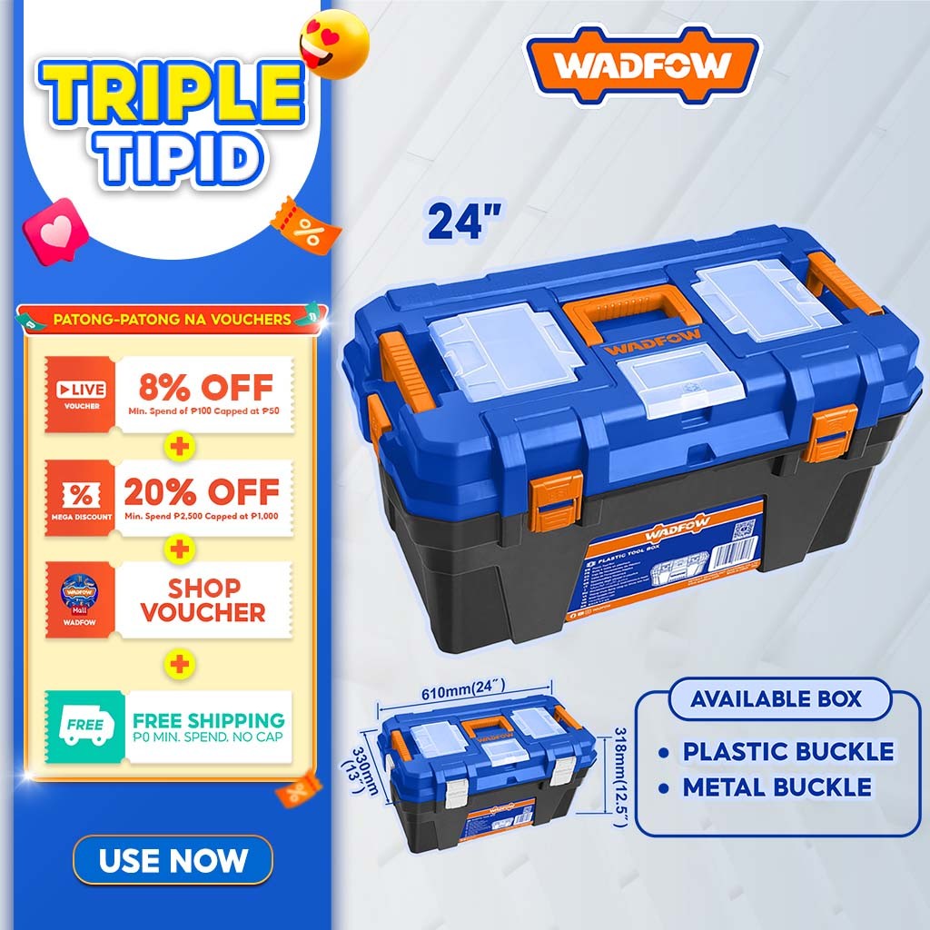 Wadfow 24-Inches Plastic Tool Box Storage Organizer Case-Plastic & Metal Buckle WTB1324 ...