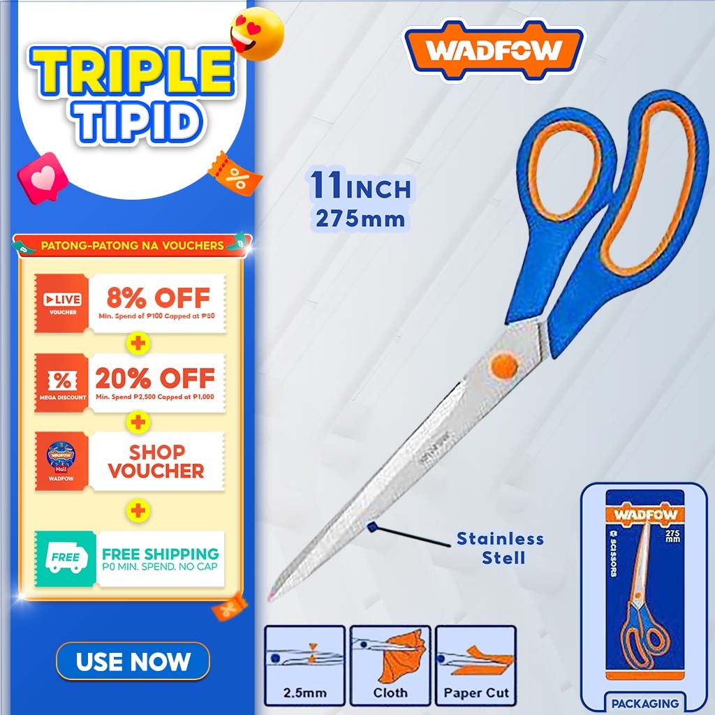 Wadfow WSX1604 Stainless Steel Scissors Gunting 275mm(11in) With Sand ...