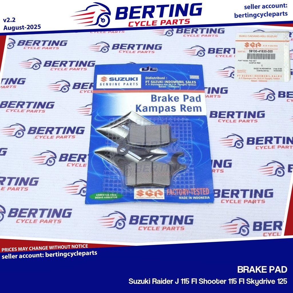SGP BRAKE PAD Suzuki Raider J 115 FI Shooter 115 FI Smash Disc Skydrive ...