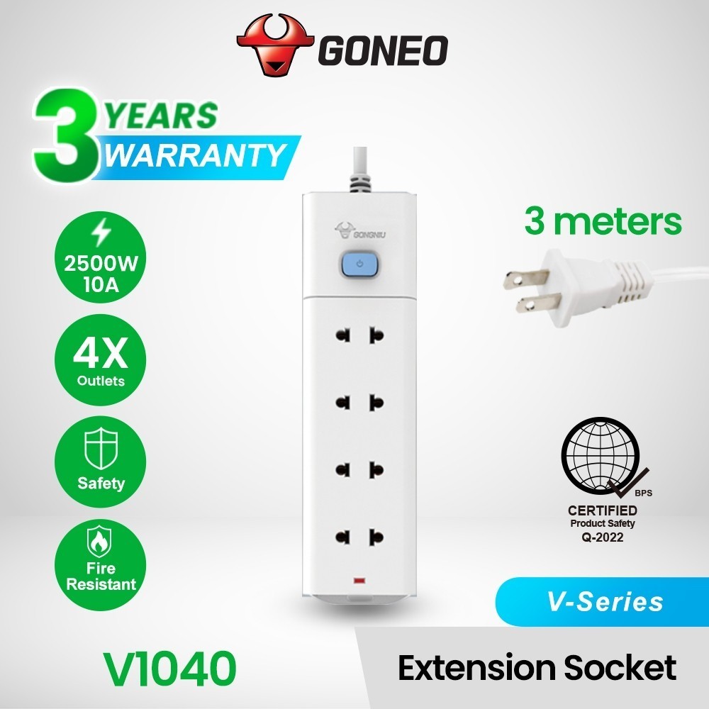 Bull Extension Socket V Series V1040 300cm Cable 4 Outlets 2500w 10A ...