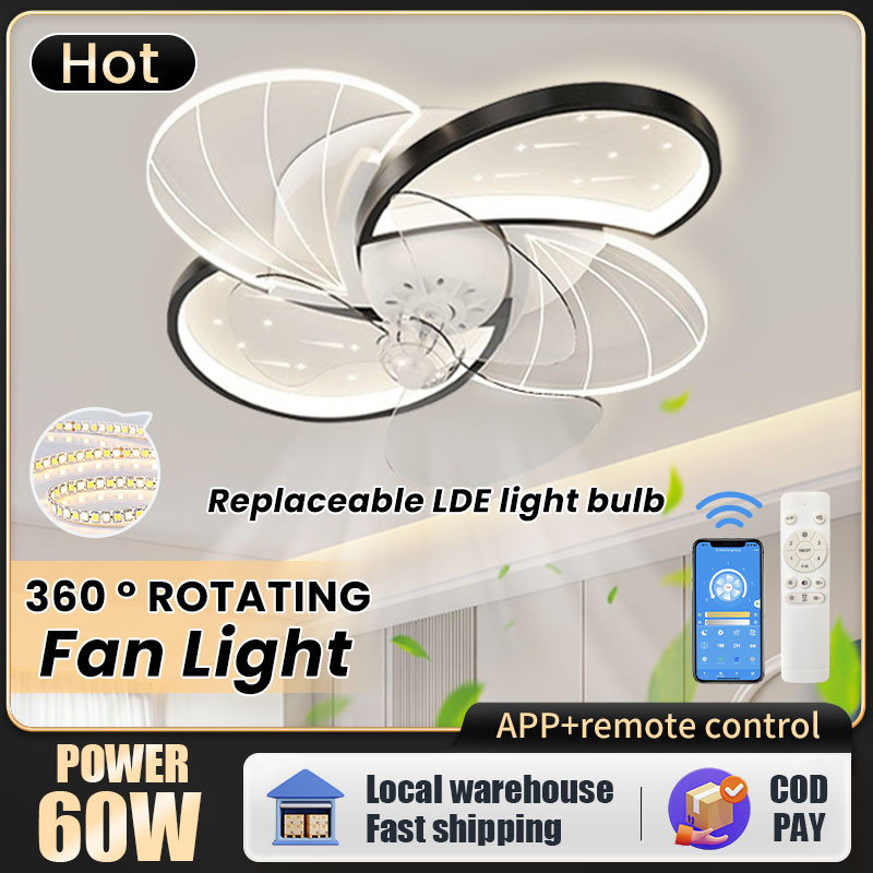 360 ° bedroom fan ceiling light, detachable LED light strip, 3color ...