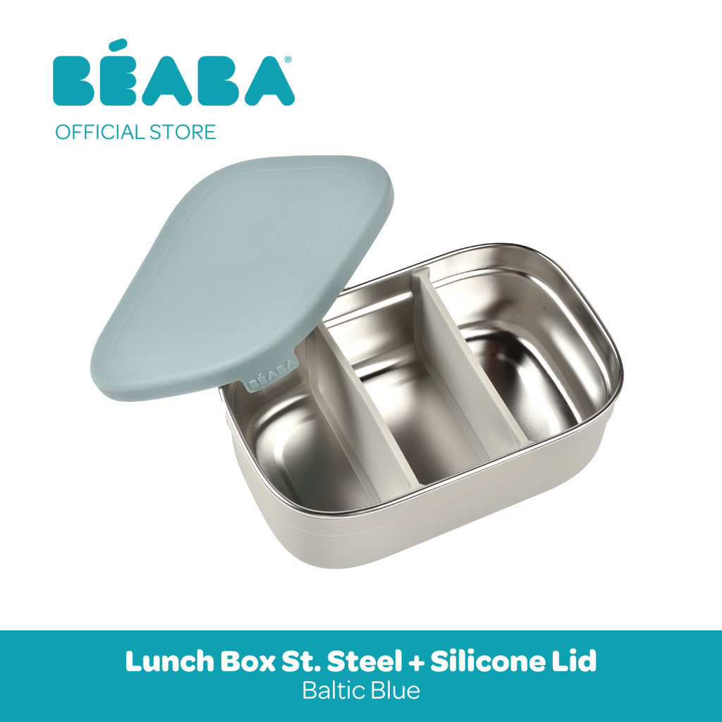 Beaba Lunch Box Stainless Steel + Silicone Lid (Baltic Blue) | Shopee ...