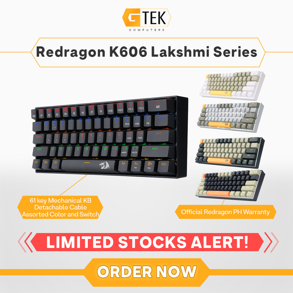 Redragon K606 Lakshmi 61-Key Mechanical Keyboard Black White Orange ...