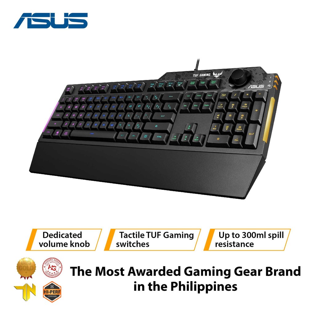 ASUS TUF Gaming K1 RGB keyboard with dedicated volume knob, spill ...