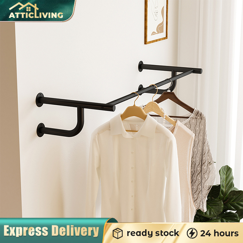 ATTICLIVING-Clothes rack, 1m Wall Mounted Industrial Pipe Clothing Rack ...