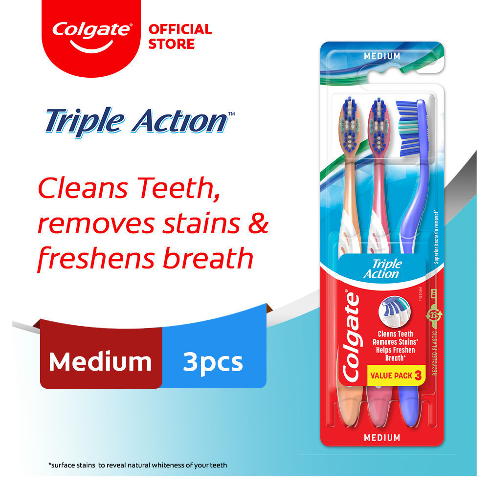 Colgate Triple Action Toothbrush, Medium Bristles, Value Pack of 3 ...