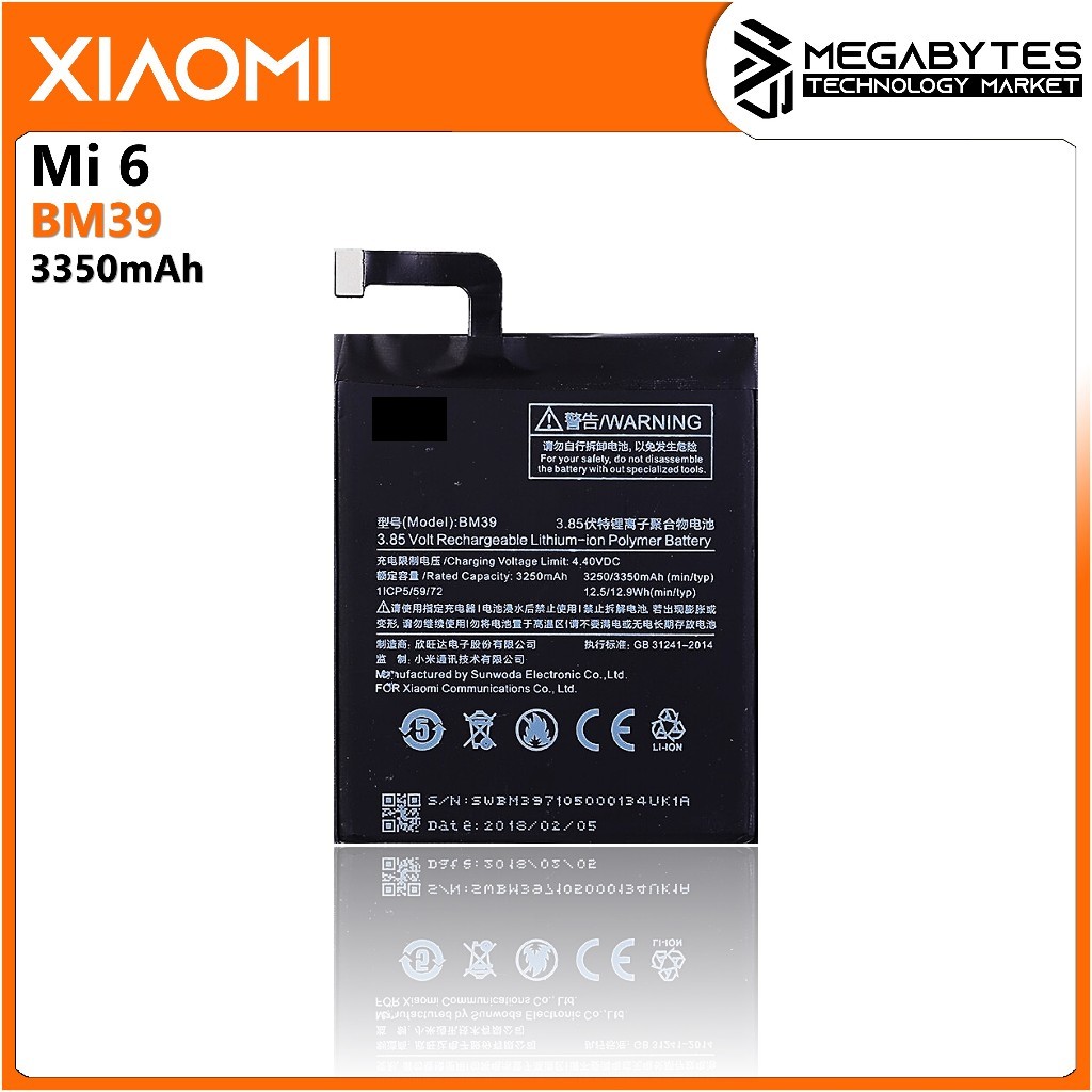 Megabytes Battery for Xiaomi Mi 6 | MCE16 BM39 | Shopee Philippines