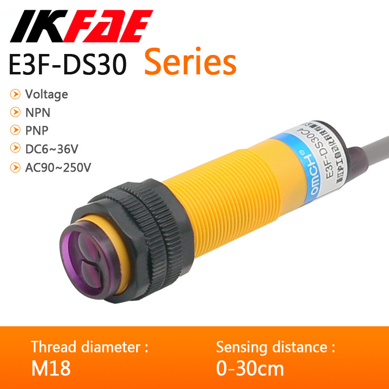 웃IKFAE E3F-DS30 M18 Diffuse Photoelectric Switch Sensor Switch AC DC 2 3 4 Wire NPN PNP NO NC De ...