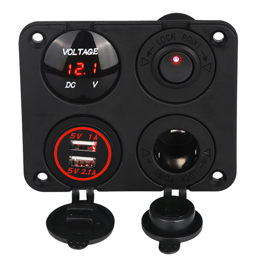 ☆Car Switch Panel USB Dual Socket Led Voltmeter 12V Power Outlet On-Off ...