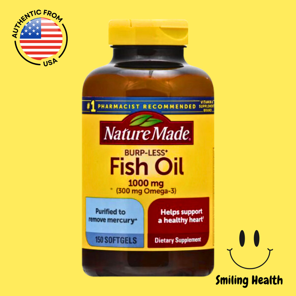 Nature Made | Burpless Fish Oil 1000mg Omega-3 (300mg Softgels) (150 ...