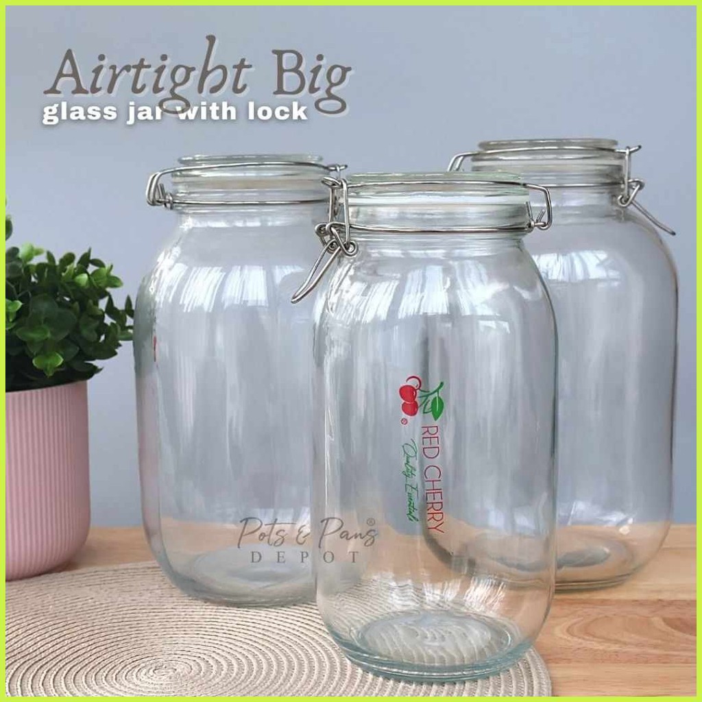 Red)E/Cherry;iq}Airtight^Au/Big$Ui/Glass$MW/Jar$n/with$l/Lock | Shopee ...