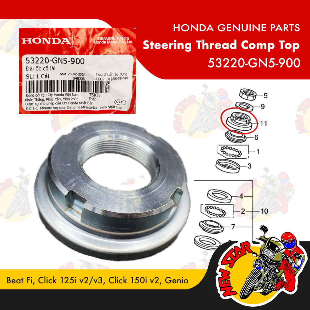 53220-GN5-900 | Steering Thread Comp Top | Genuine Honda parts | Click ...