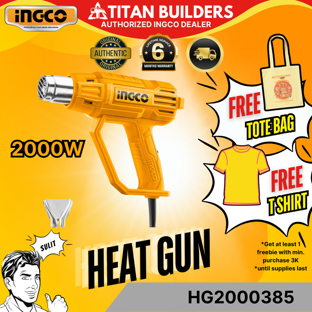 Ingco by Titan Heat Gun 2000W Temp 480-560°C Airflow 250/380L/min Flat ...