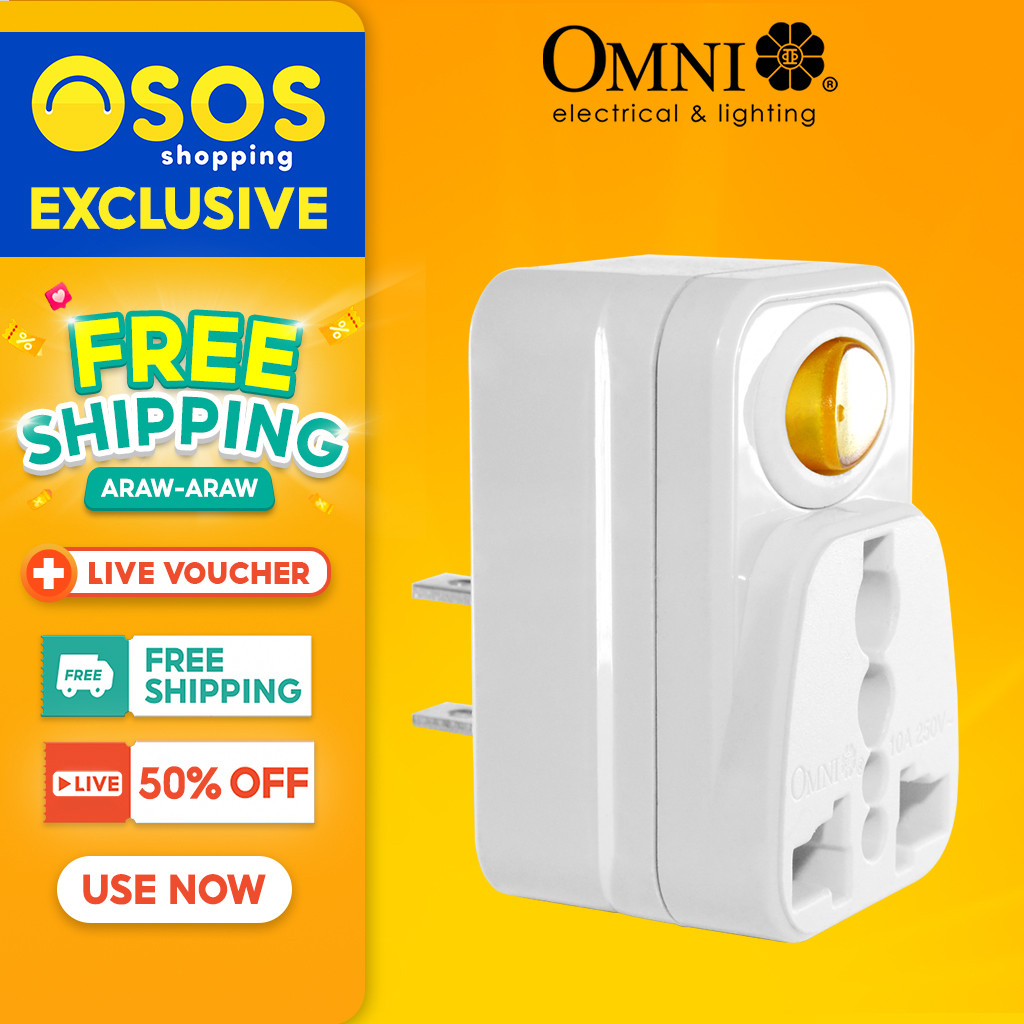 Omni Original Universal Adapter w/ Switch Socket Outlet Adaptor Plug ...