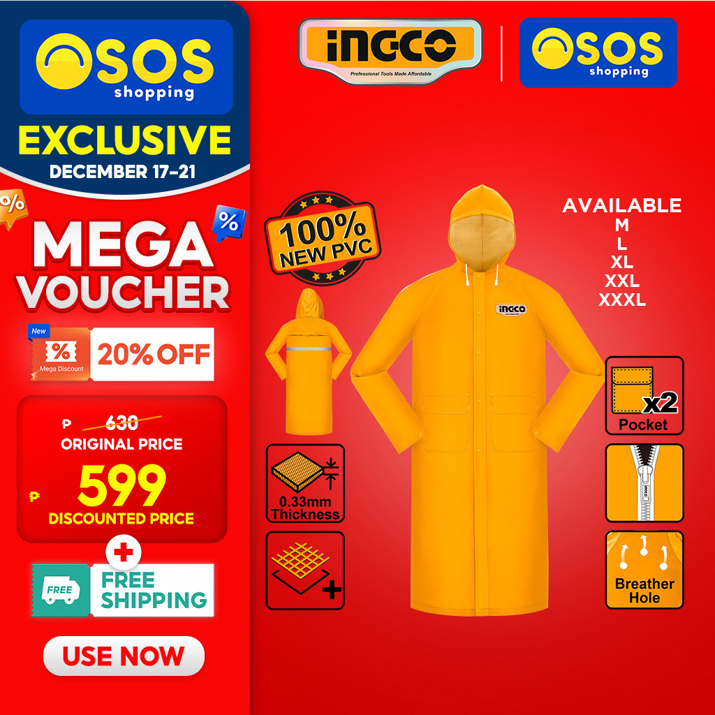 INGCO by OSOS Rain Coat 100% New PVC Material (Medium, Large, X-Large ...