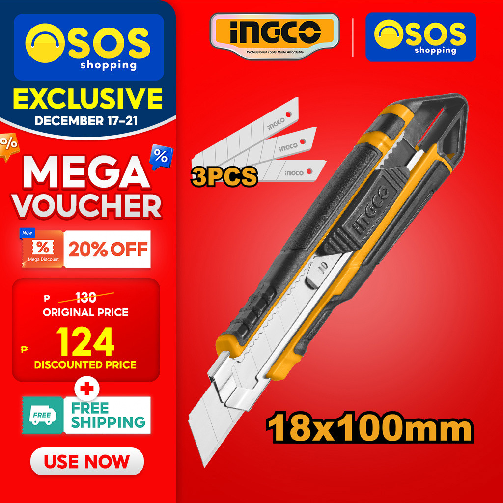 INGCO Original Industrial Snap-Off Blade Cutter Knife 18mmx100mm with ...