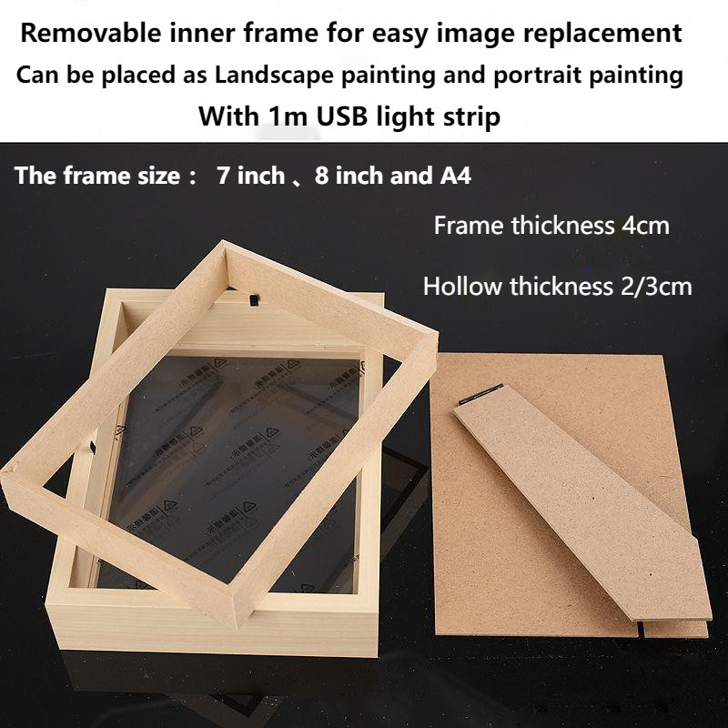 DIY Picture Frame With Light Strip Led Acrylic Decor 7 8 Inch A4 Hollow ...