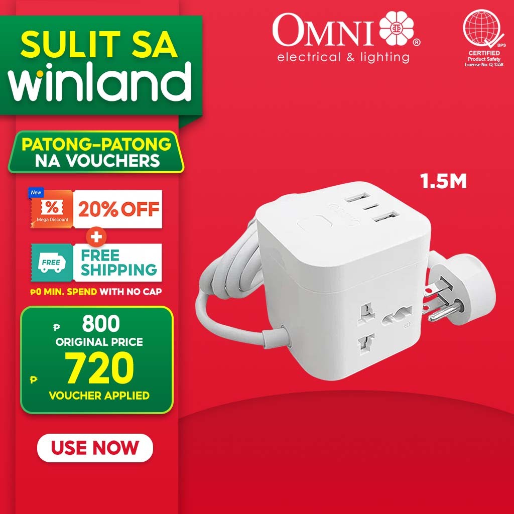 Omni by Winland Cube Dice Extension Cord 3 Universal Outlet with USB ...