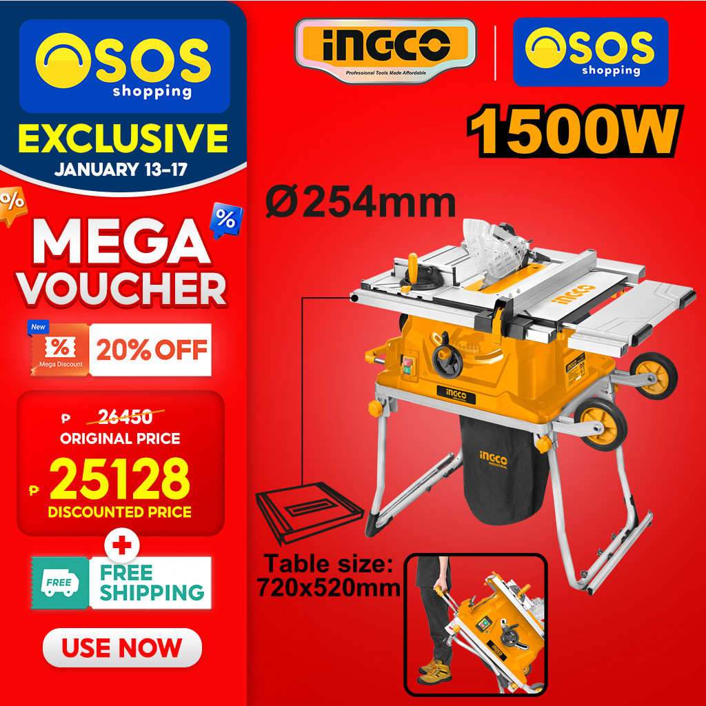 INGCO by OSOS Industrial Electric Table Saw Heavy Duty 1500watts ...
