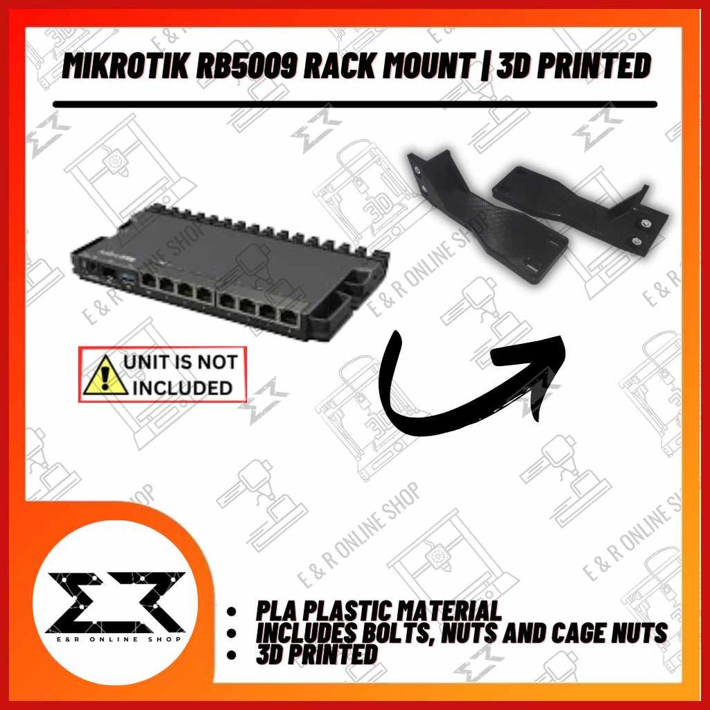 Mikrotik{KD]RB5009.d:Rack@Qb+Mount eH,FR+jz+lY+UV+Ears 3D Printed ...