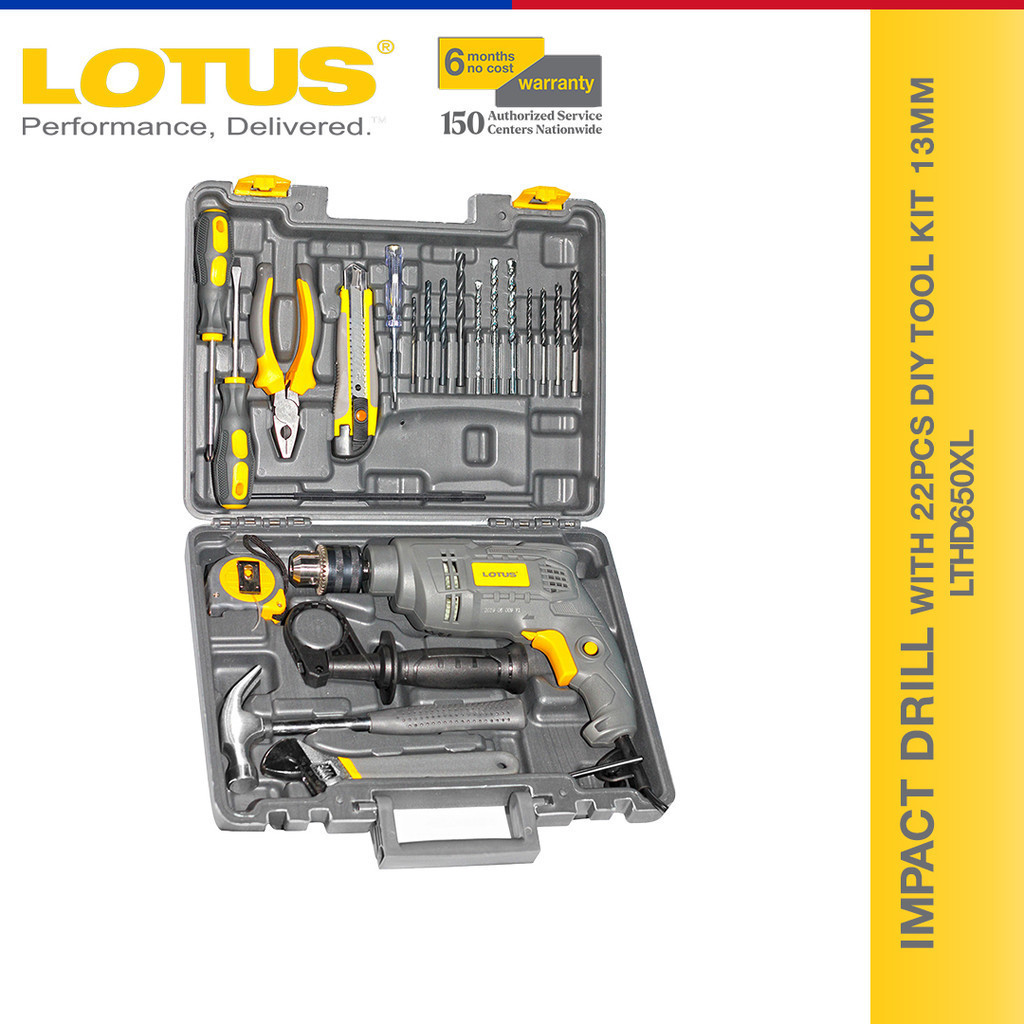Lotus Impact Drill with 22pcs DIY Tool Kit 13MM LTHD650XL - Power Tool ...