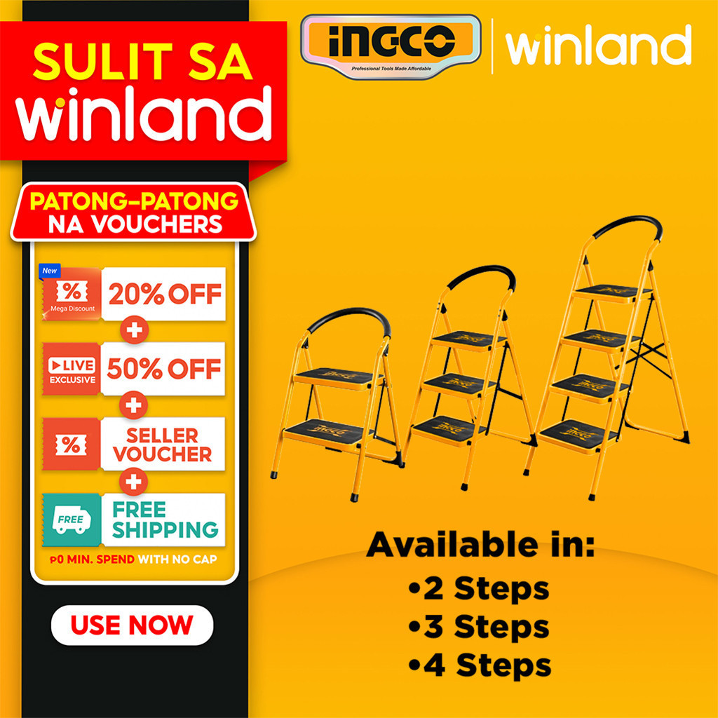 Ingco by Winland Non-slip Steps with Wide Platform Steel Tube Ladder ...