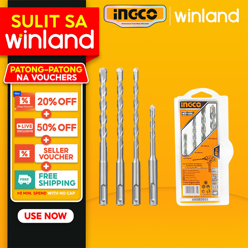 Ingco by Winland 4pcs Hammer Drill Bits Set for Concrete Drilling ...
