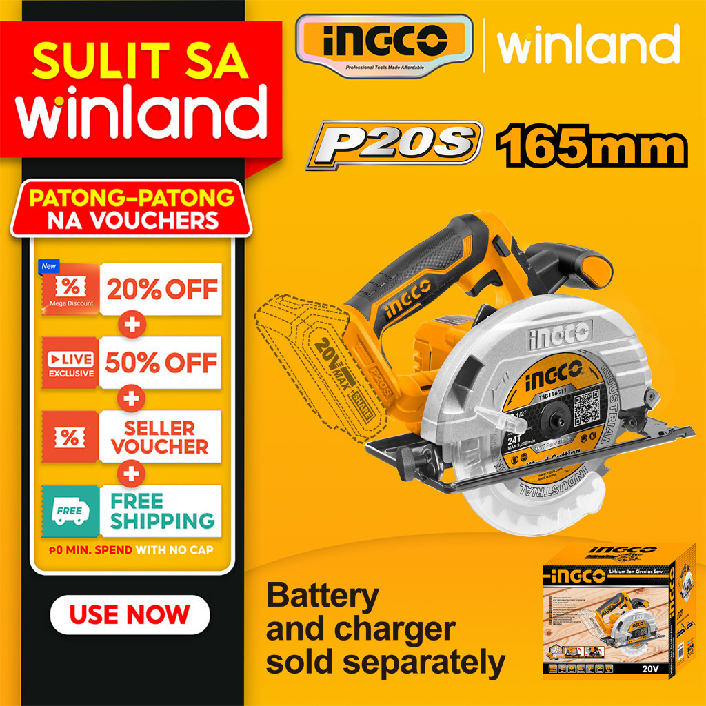 Ingco by Winland 20V Lithium-Ion Cordless Circular Saw CSLI1651 ...