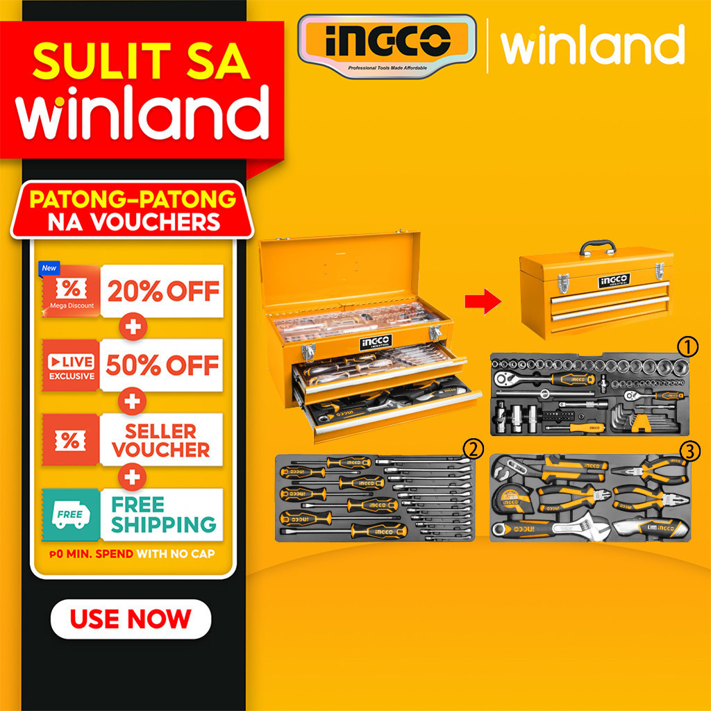 Ingco by Winland 97pcs Industrial Hand Tool Chest Set HTCS220971 ING-HT ...