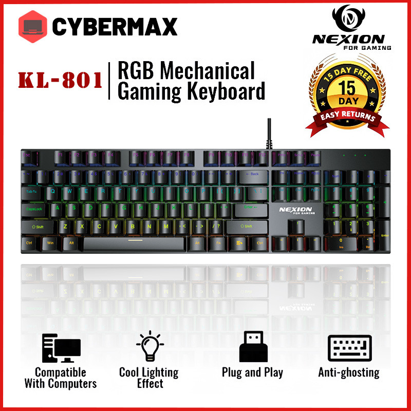 Nexion Gaming Mechanical Keyboard RGB Backlight 104 Keys Wired Computer ...