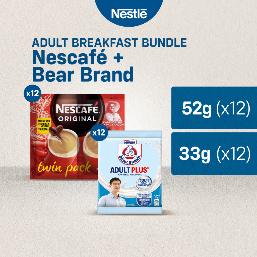 Nescafe Original 3 in 1 Coffee Twin Pack (52g x 12) + Bear Brand Adult Plus (33g x 12) | Shopee ...