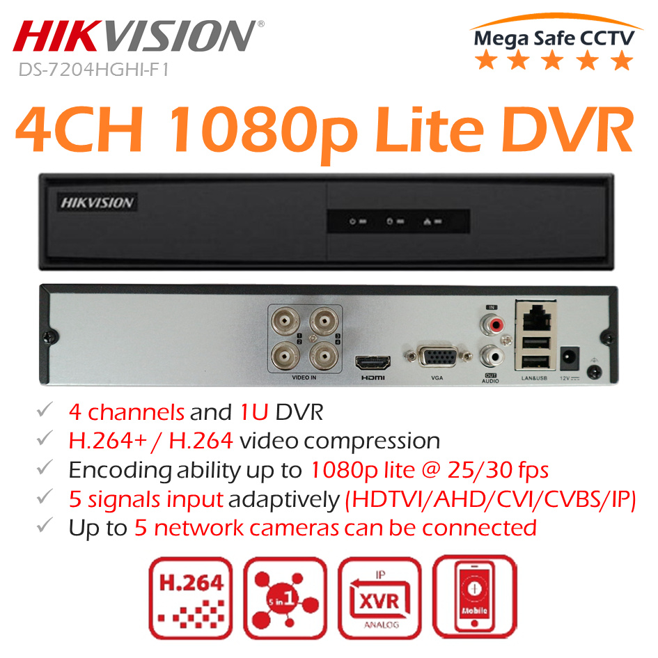 Hikvision DS-7204HGHI-F1(S) 4CH 1080p Lite H.264 Turbo HD DVR, 1 SATA ...