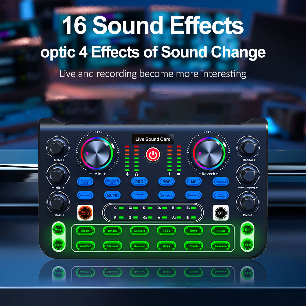 Voice Changer Sound Card with Multiple Sound Effects Sound Mixer Board ...