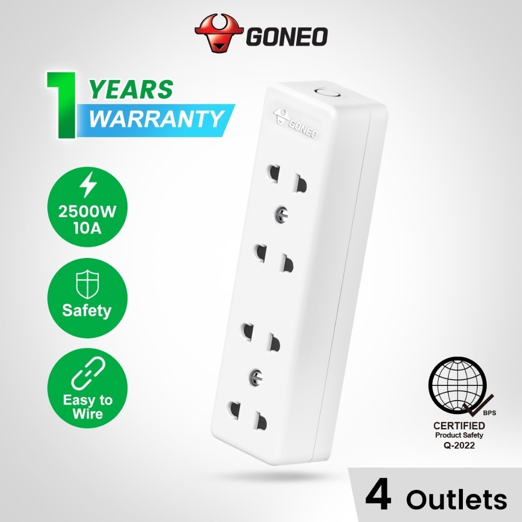 GONEO 4 Gang Rewireable Wall Power Strip Socket 2500w, 10A | Shopee ...