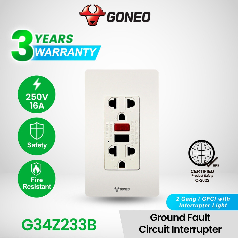 GONEO 2 Gang GFCI Outlet w/ Indicator Light G34Z233B | Shopee Philippines