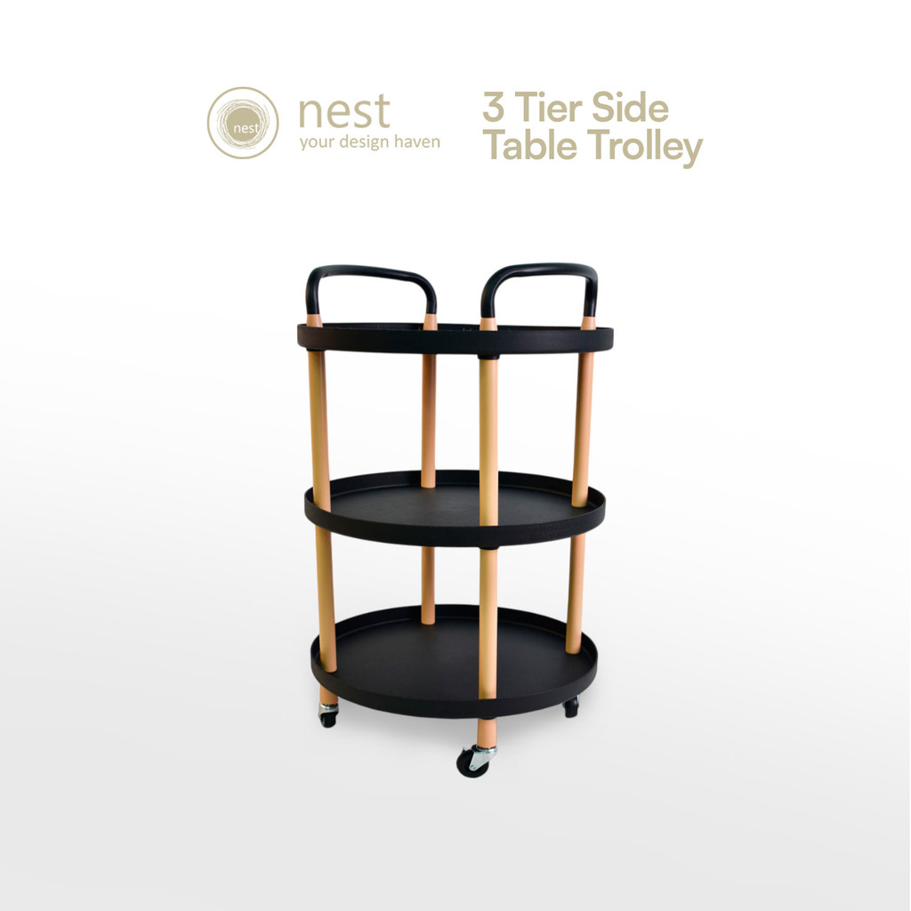 NEST DESIGN LAB 3 Tier Round Trolley Cart 48x85cm Bar Cart Food Cart ...