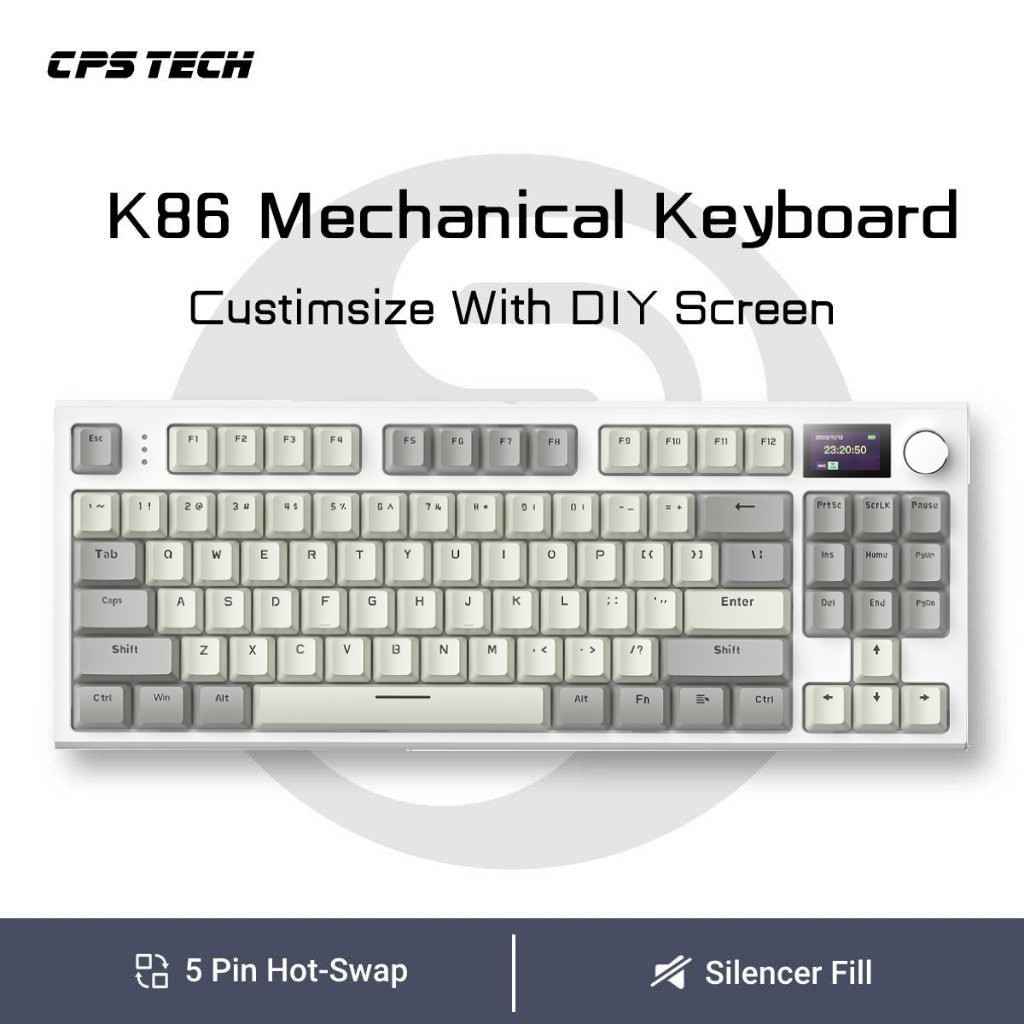 CPSTECH K86 3MODE Hotswap Mechanical Keyboard DIY SCREEN And KNOB With ...