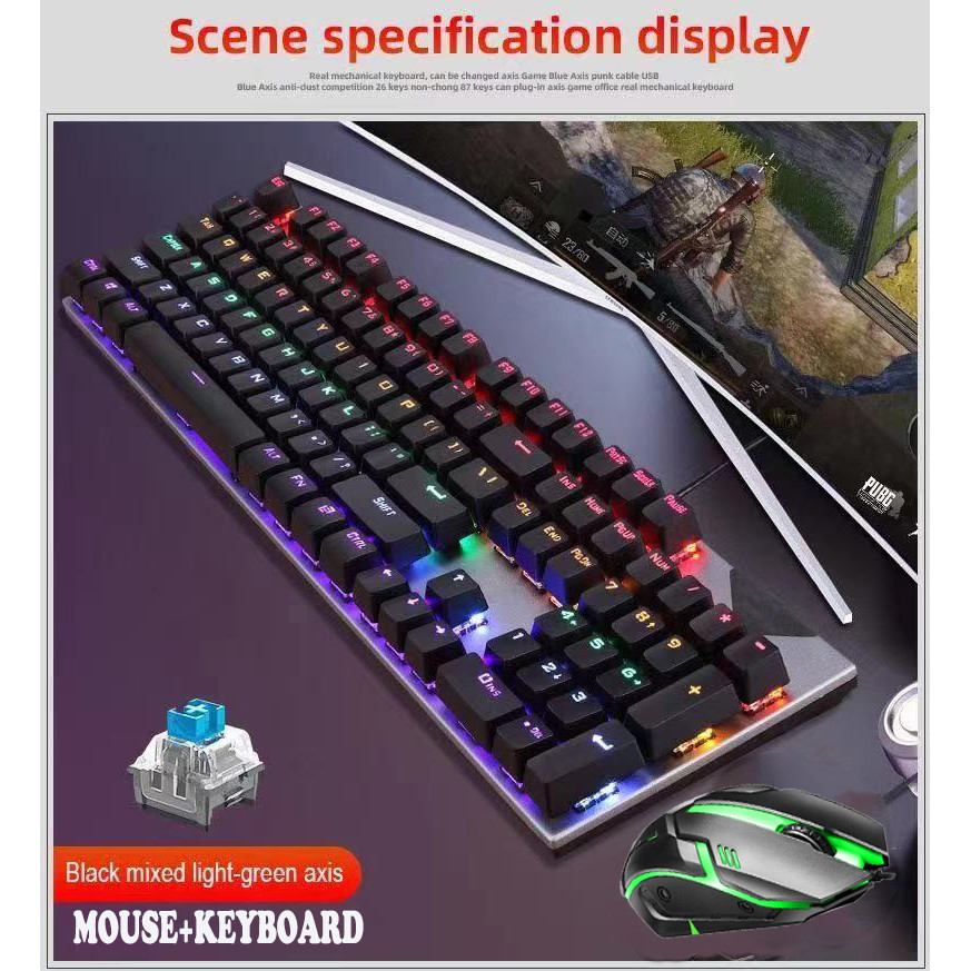 FIREWOLF ME Real Mechanical Keyboard And Mouse Gaming Colorful Backlit ...