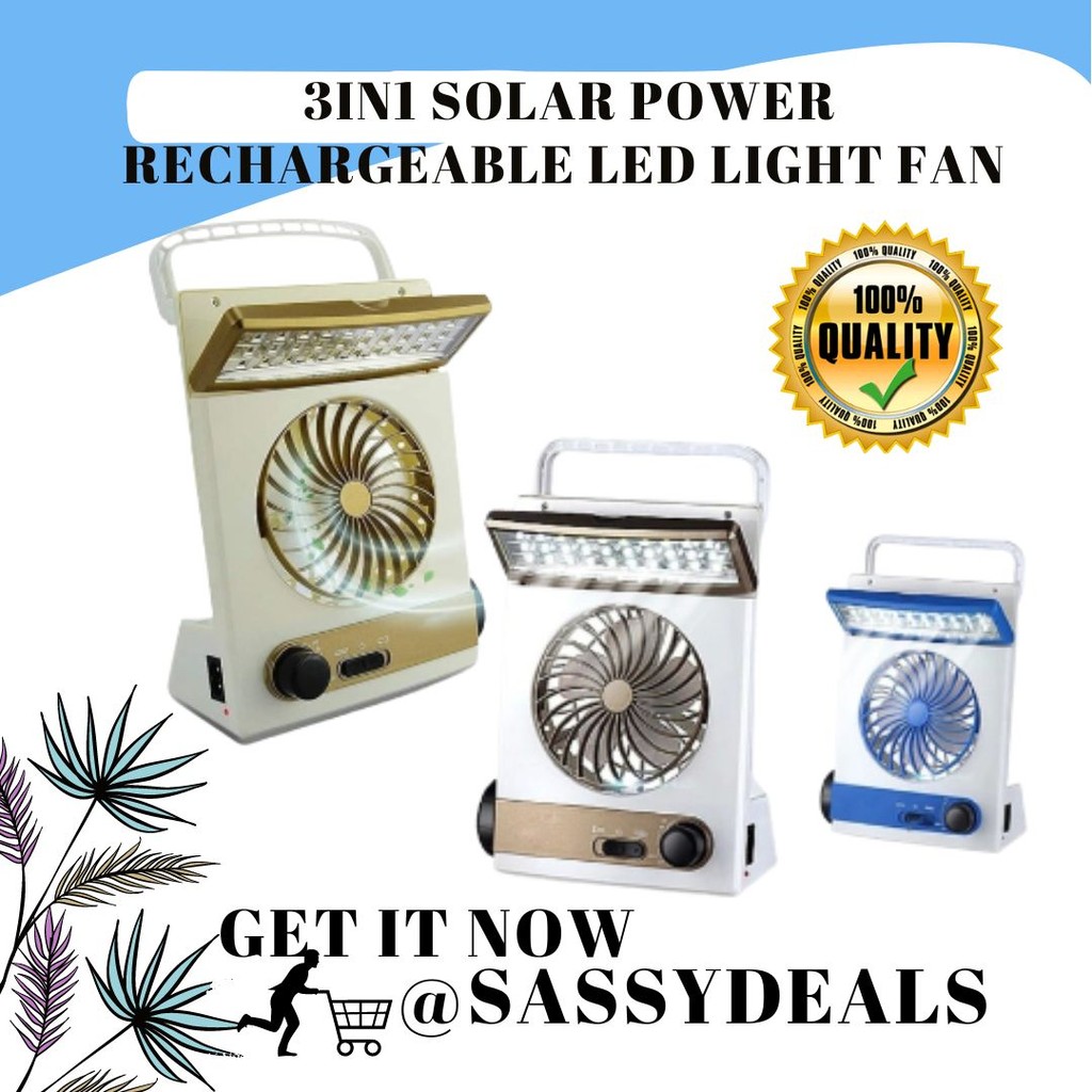 AUTHENTIC 3in1 Solar Power Rechargeable LED Light Fan/SOLAR POWER MINI ...