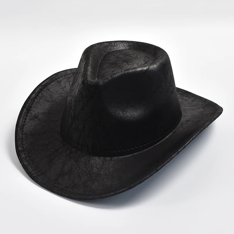 New Western Cowboy Hat Faux Leather Vintage Gentleman Jazz Hats For Men Women Panama Cowgirl Hat ...