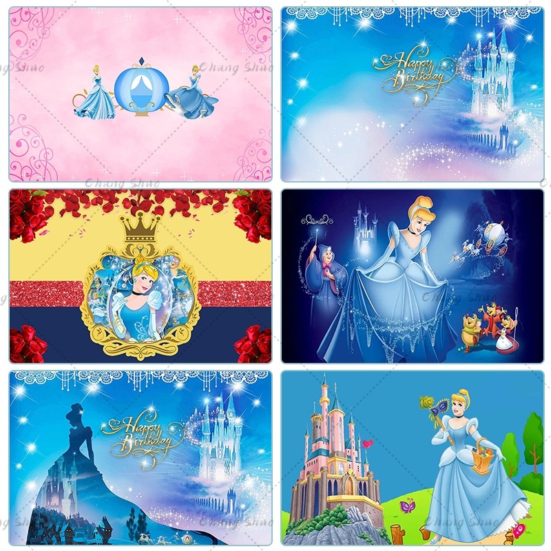 Disney Blue Dress Blonde Princess Backdrop Girls Birthday Party Decor ...