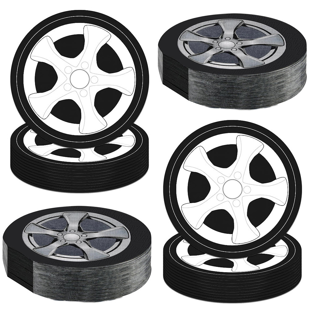 Tire Napkins and Car Wheel Paper Plates Tableware for Kids Car Birthday ...