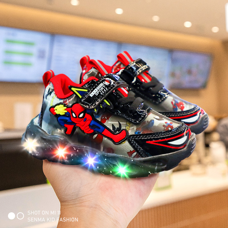 SENMA Spider-Man Shoes For Kids Boys Rubber Shoes With Lights Sneakers ...