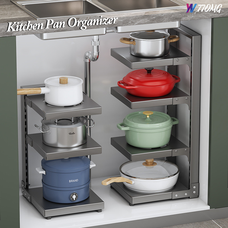 Kitchen rack Kitchen Pan Organizer 2-7 layer Adjustable Countertop Pot ...