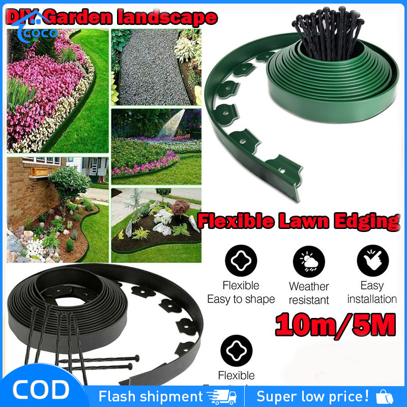 10m/5M Flexible Lawn Edging, Plastic Garden Edging Border with 15 ...