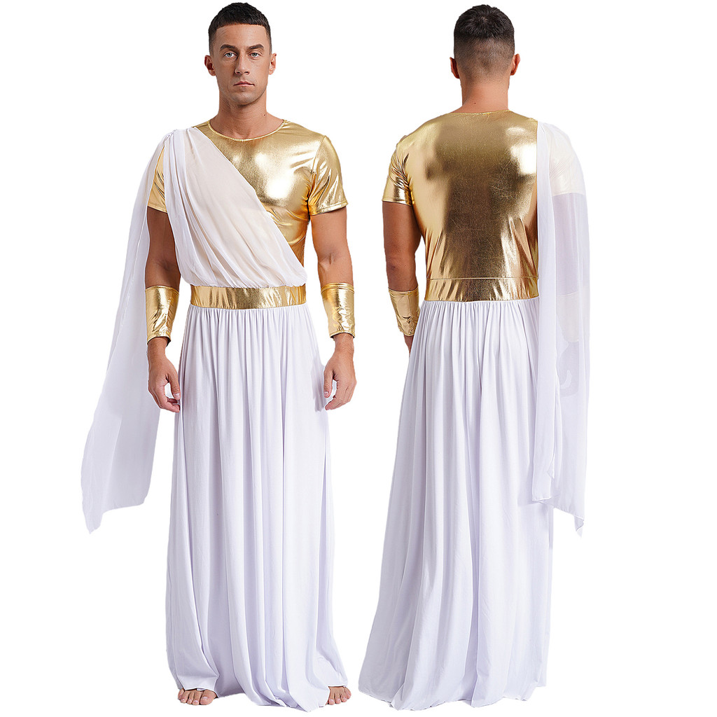 Rswnyirn Mens Halloween Ancient Greek Toga with Gloves Short Sleeve ...