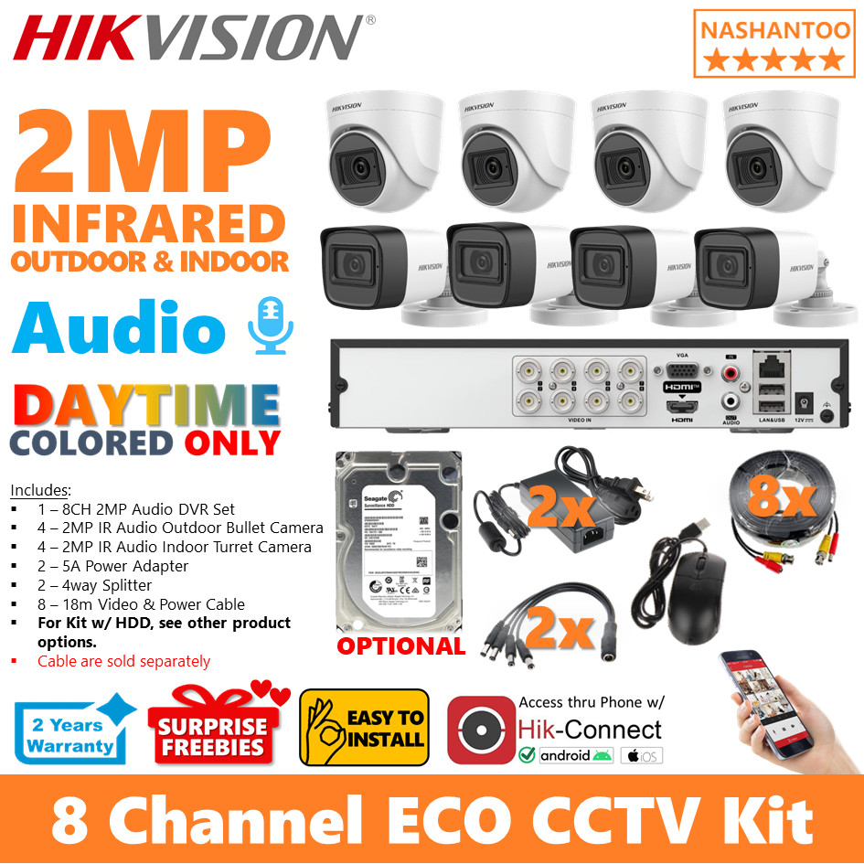 HIKVISION 8CH 2MP 8Cameras IR Audio 8CH DIY CCTV Complete Kit 8/8IRA2 ...