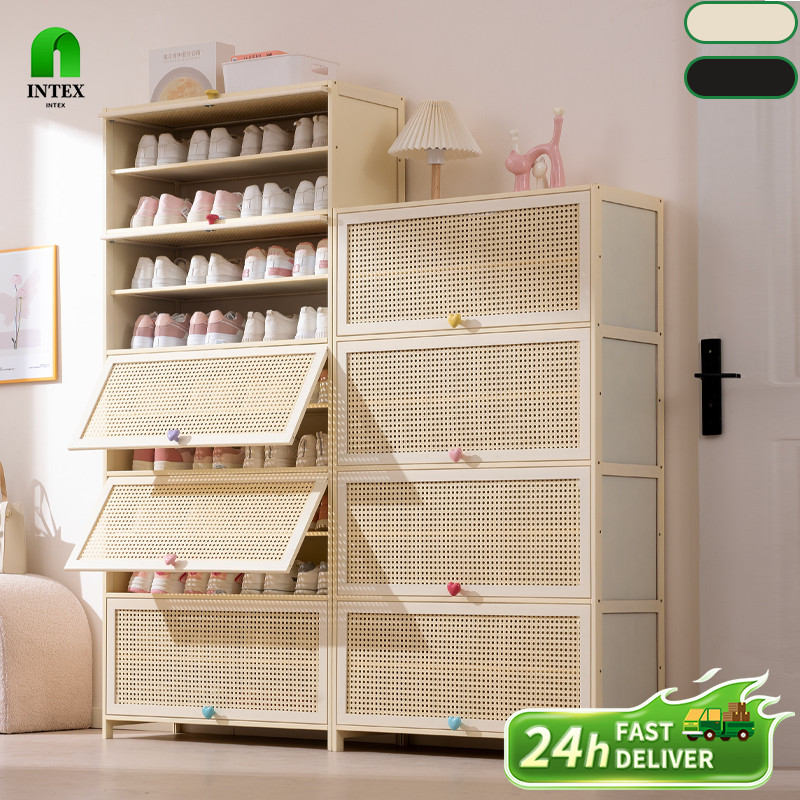 INTEX Shoe Cabinet Organizer Wooden Door With Cover Rattan Shoe Rack ...