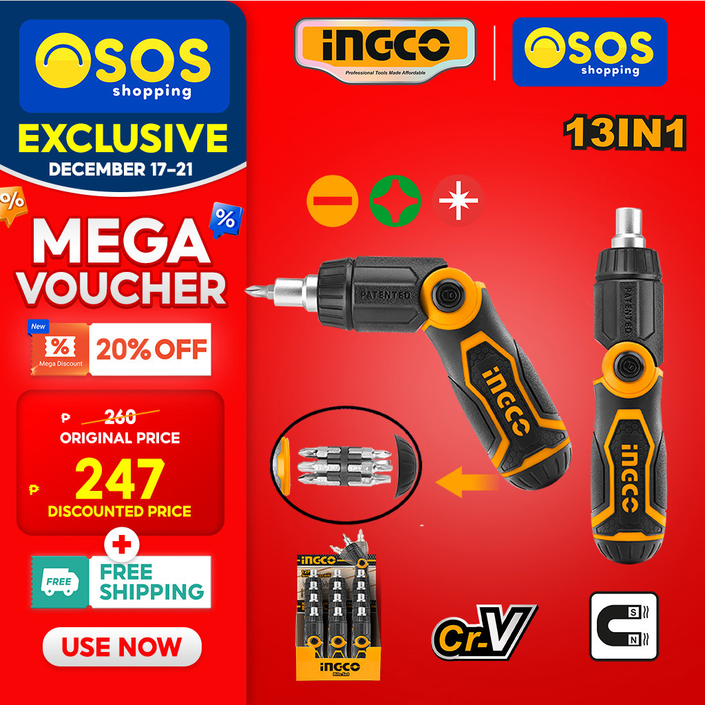 INGCO by OSOS 13-in-1 Ratchet Screwdriver Set AKISD1208 | Shopee ...